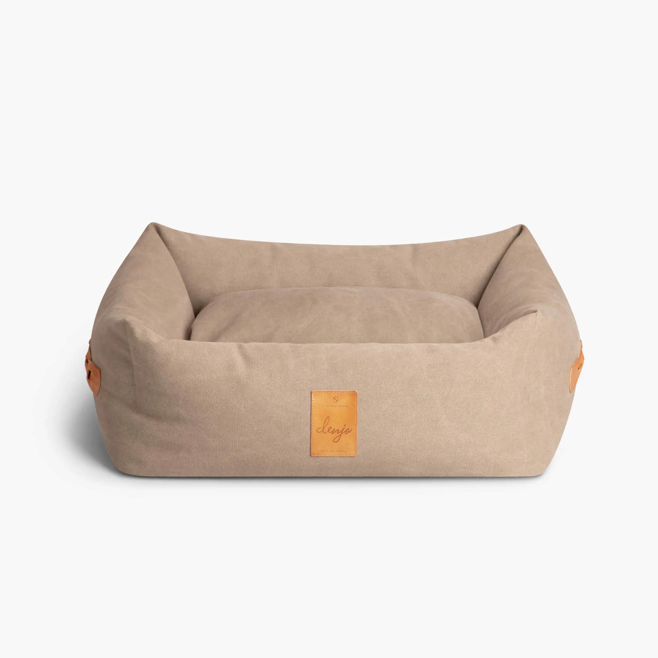 Hundeseng Classic Nest med lærdetalj | Sand Beige | Denjo Dogs – WePet.no