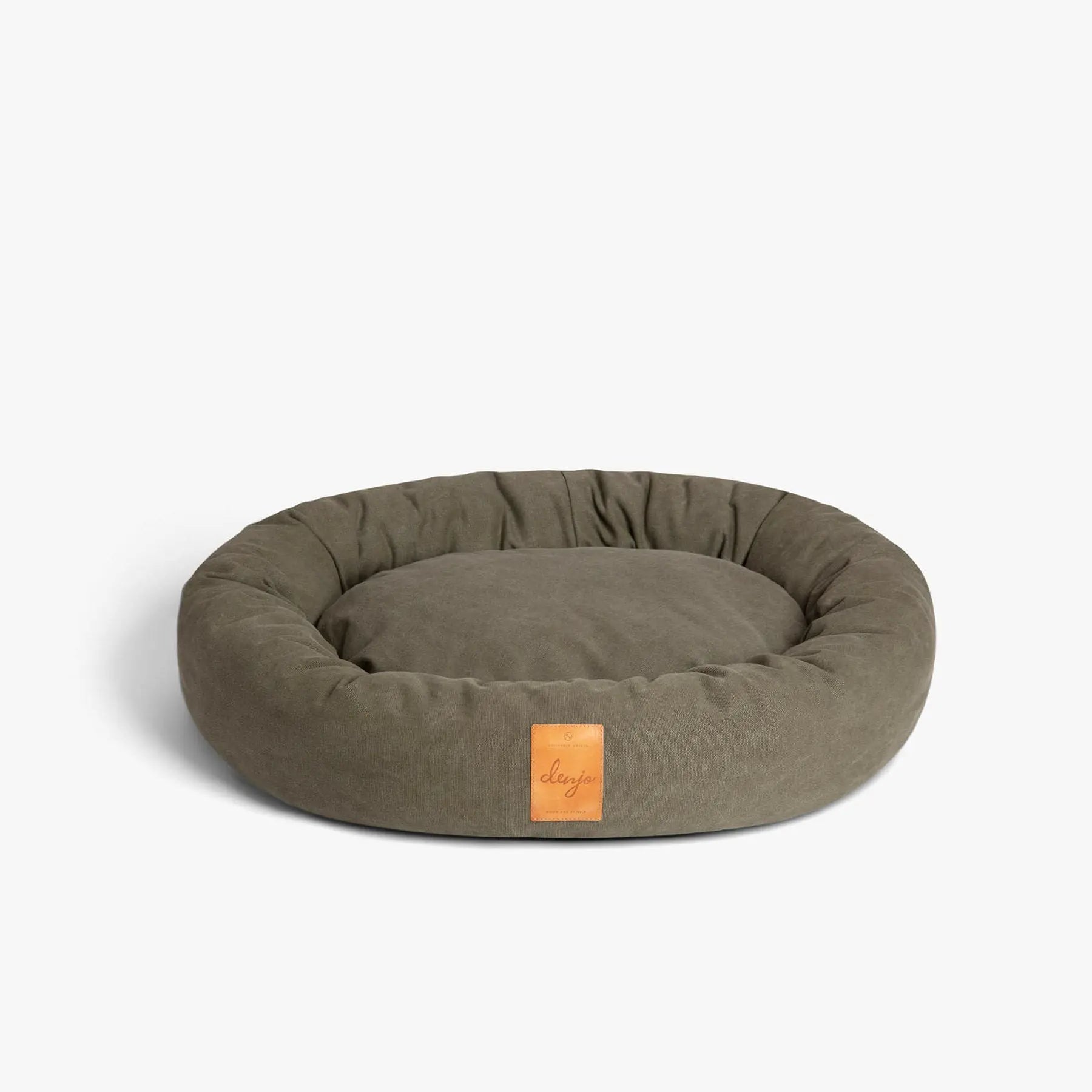 Hundeseng Classic Donut Desert Green med Lærdetaljer – WePet.no